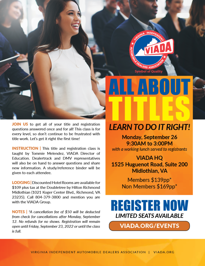 Title Classes – Virginia Independent Auto Dealers Association